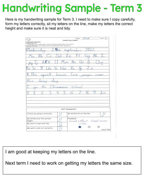 Handwriting sample – Isla @ Ohaeawai School